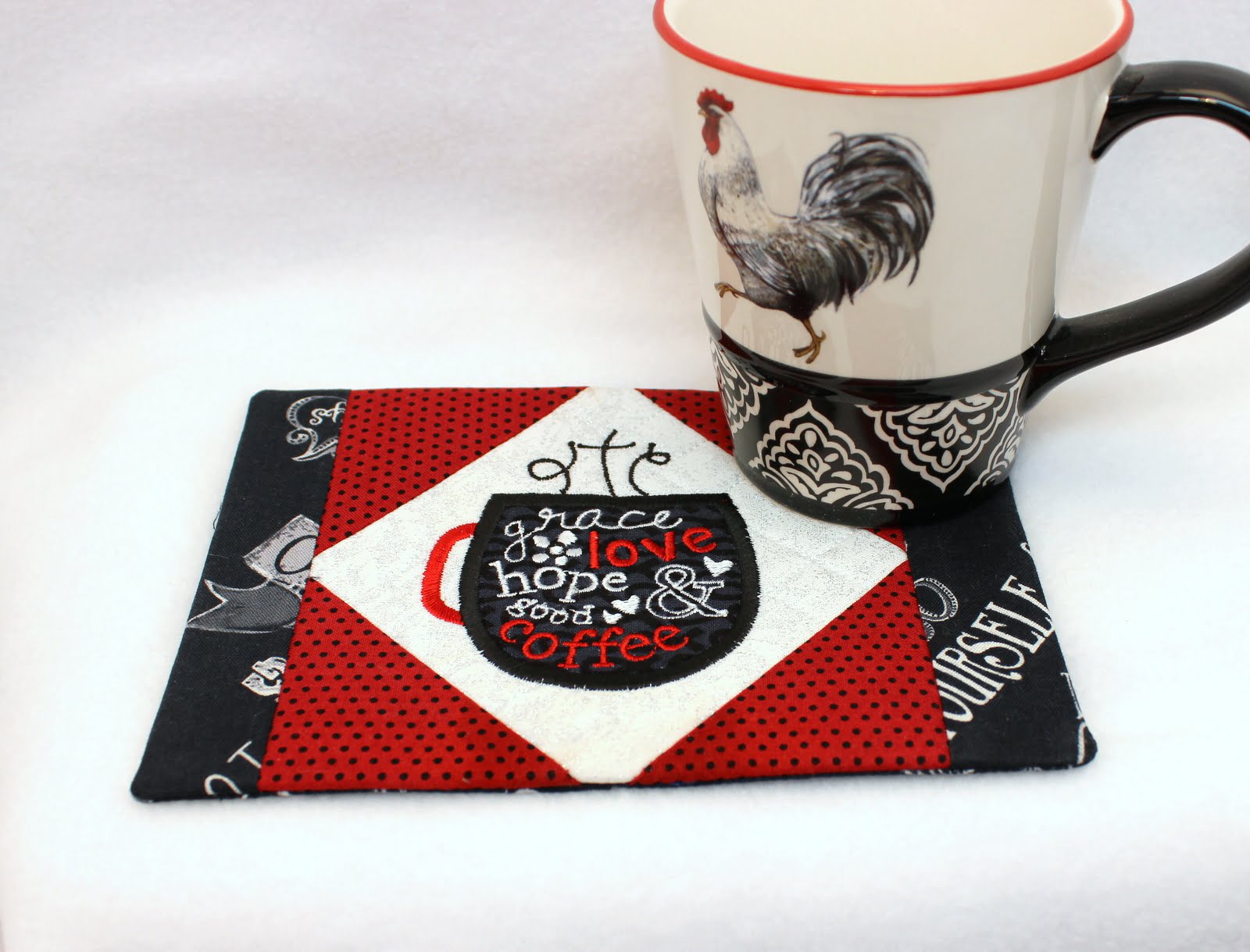 Grace Coffee Mug Rug · Oma’s Place Machine Embroidery Designs