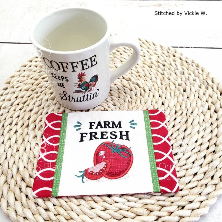 Tomato Mug Rug · Oma’s Place Machine Embroidery Designs