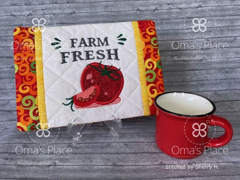 Tomato Mug Rug · Oma’s Place Machine Embroidery Designs