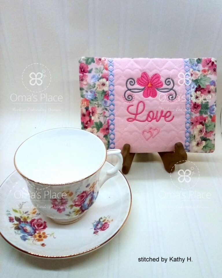 Love Flower Mug Rug · Oma’s Place Machine Embroidery Designs