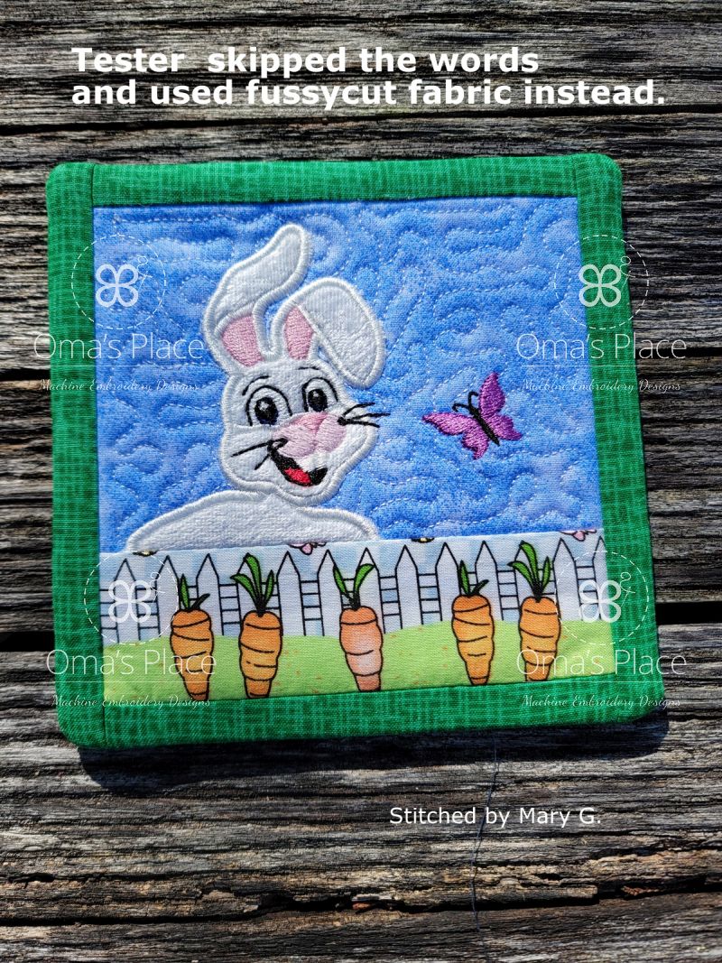 Bunny Tiny Quilt (6×6) · Oma’s Place Machine Embroidery Designs