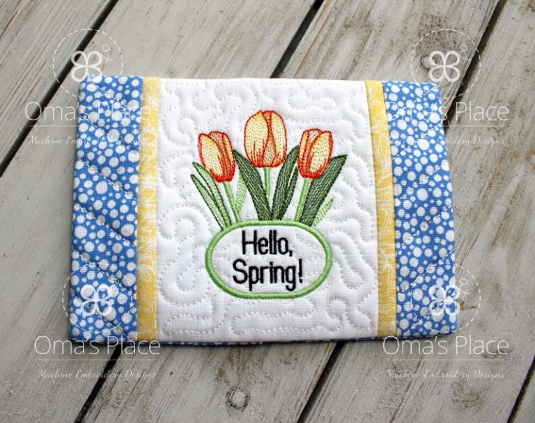 Hello Spring Mug Rug · Oma’s Place Machine Embroidery Designs