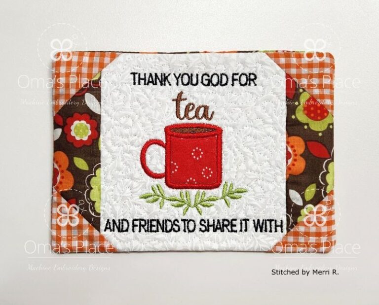 Tea Friends Mug Rug · Oma’s Place Machine Embroidery Designs