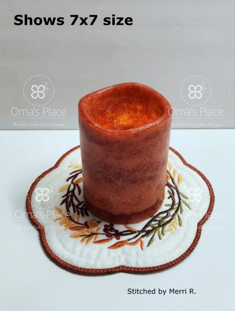 Fall Wreath Candle Mat (two sizes) · Oma’s Place Machine Embroidery Designs