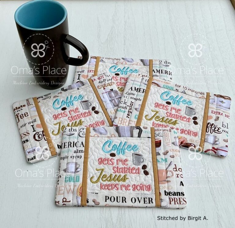 Coffee Start Mug Rug · Oma’s Place Machine Embroidery Designs