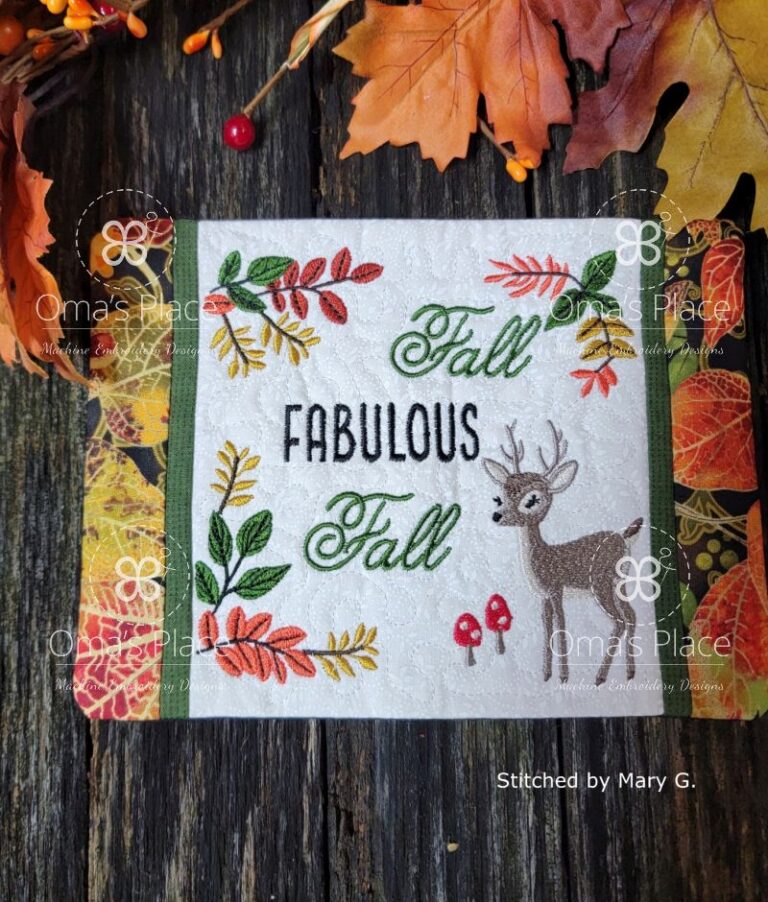 Fabulous Fall Mug Rug - Two Sizes! · Oma’s Place Machine Embroidery Designs
