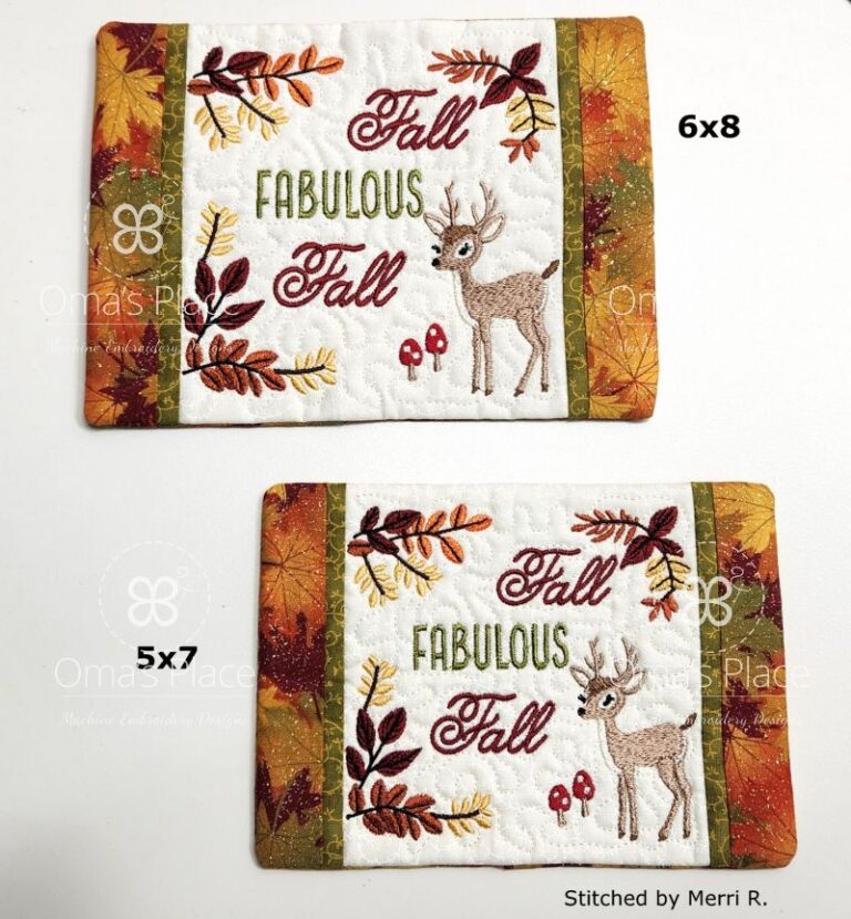 Fabulous Fall Mug Rug - Two Sizes! · Oma’s Place Machine Embroidery Designs