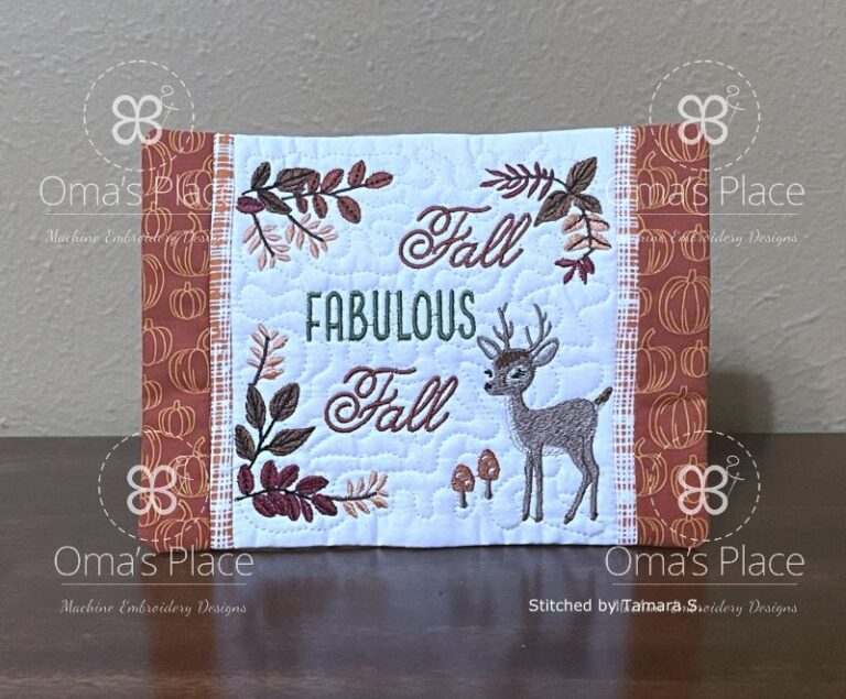 Fabulous Fall Mug Rug - Two Sizes! · Oma’s Place Machine Embroidery Designs