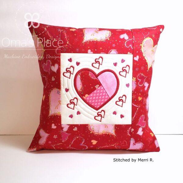 Crazy Patch Heart Pillow · Oma’s Place Machine Embroidery Designs