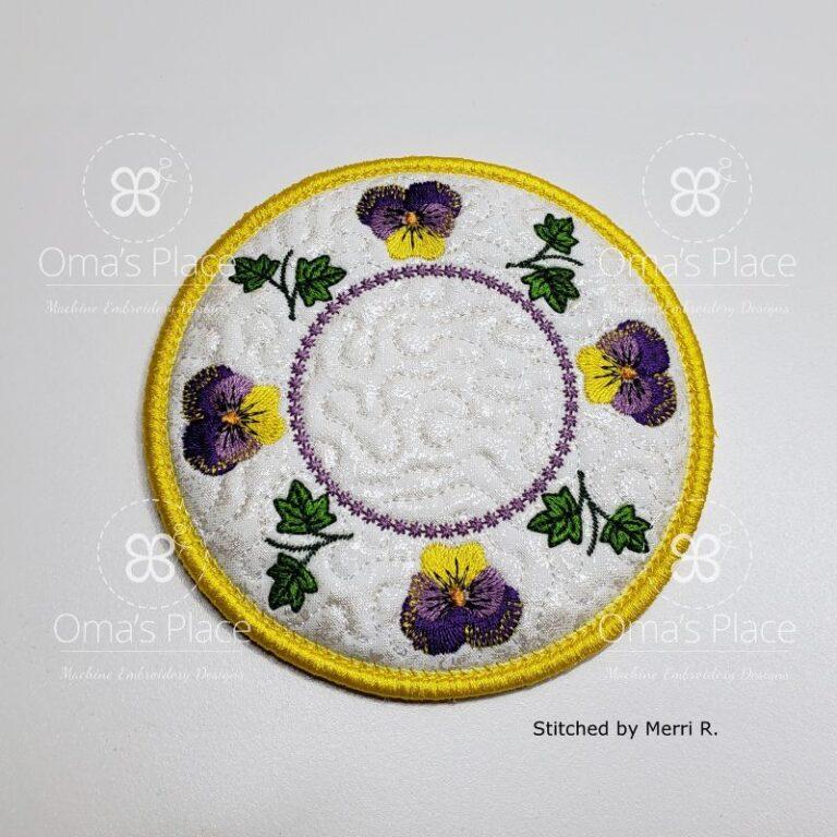 Pansy Candle Mat (5×7) · Oma’s Place Machine Embroidery Designs